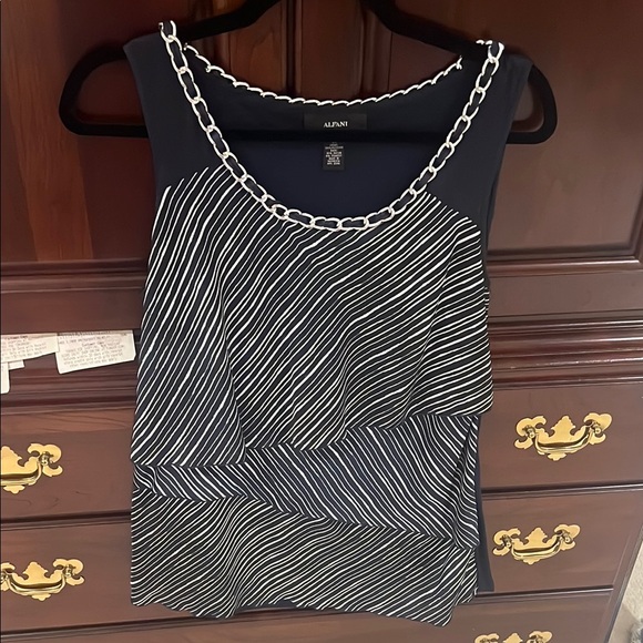 Alfani | Tops | Alfani Navy And White Tiered Sleeveless Tank Top | Poshmark